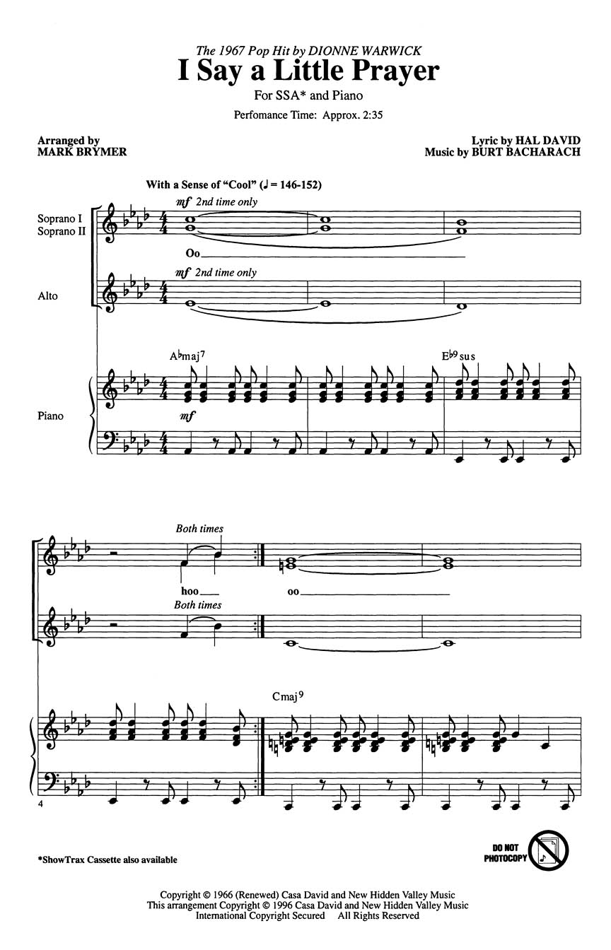 I say a little Prayer for You for female chorus and piano score - Notenlager | Notenversand ...
